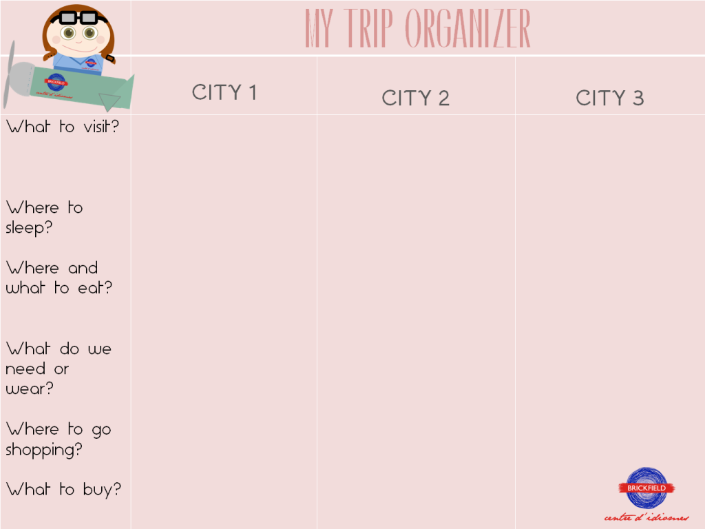 Imprimible: My trip organizer • Brickfield, tu centro de idiomas en ...
