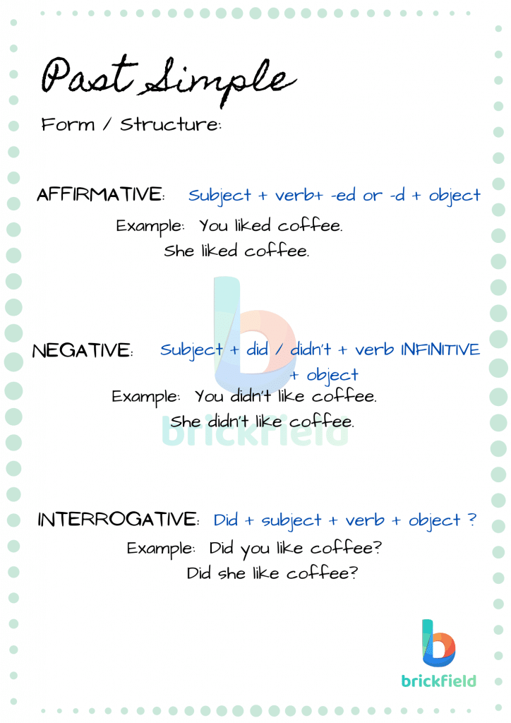 PAST SIMPLE forms Brickfield, tu centro de idiomas en Vila-real y Burriana